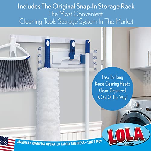 Lola Products 6-in-1 Cleaning Kit & Storage System | SPACE SAVER | 3 Mops, 1 Broom, 1 Storage Rack & 1 Handle | Cleans Dirt, Grime, Dust, & Pet Hair | Wall Mount Holder, Floor Cleaner & Dusting