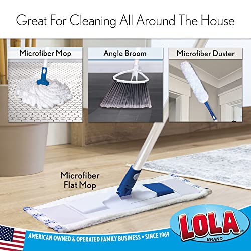 Lola Products 6-in-1 Cleaning Kit & Storage System | SPACE SAVER | 3 Mops, 1 Broom, 1 Storage Rack & 1 Handle | Cleans Dirt, Grime, Dust, & Pet Hair | Wall Mount Holder, Floor Cleaner & Dusting