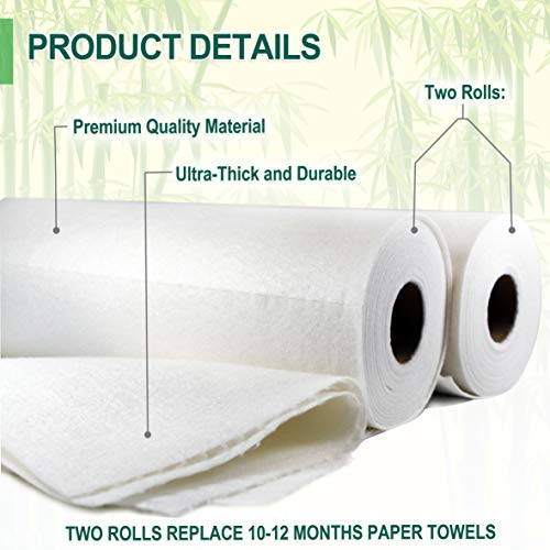 Reusable Bamboo Towels by Urban Green, Large size 2 rolls 60 sheets (Heavy Duty)