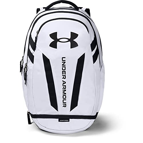 Under Armour unisex-adult Hustle 5.0 Backpack , White (100)/Black , One Size Fits All