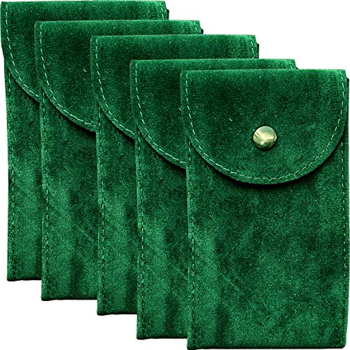 Green Velvet Watch Pouch w/Insert and Premium Microfiber Cloth 5-pack