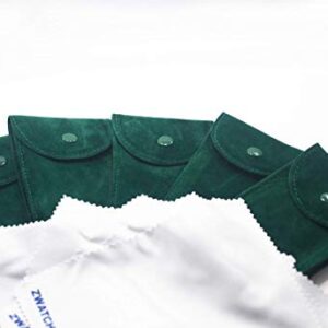 Green Velvet Watch Pouch w/Insert and Premium Microfiber Cloth 5-pack