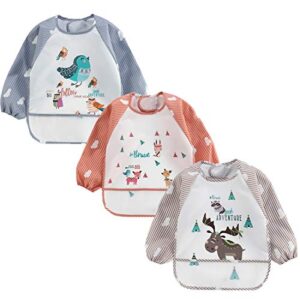 haimoburg 3 pack infant toddler baby waterproof sleeved bib art smock apron 1 - 4 years