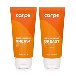 carpe no-sweat breast (pack of 2) - helps keep your breasts and skin folds dry - sweat absorbing lotion - helps control under breast sweat - great for chafing and stain prevention