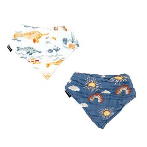 bebe au lait classic muslin bandana bib set, narwhal and hello sunshine , 2 count (pack of 1)