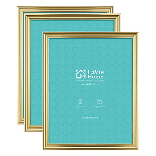 LaVie Home 8x10 Picture Frames(3 Pack, Gold) Wall or Tabletop Display, Graceful Beveled Detail Design Photo Frames with High Definition Glass, Perfect for Home Decor, Set of 3 Basic Collection