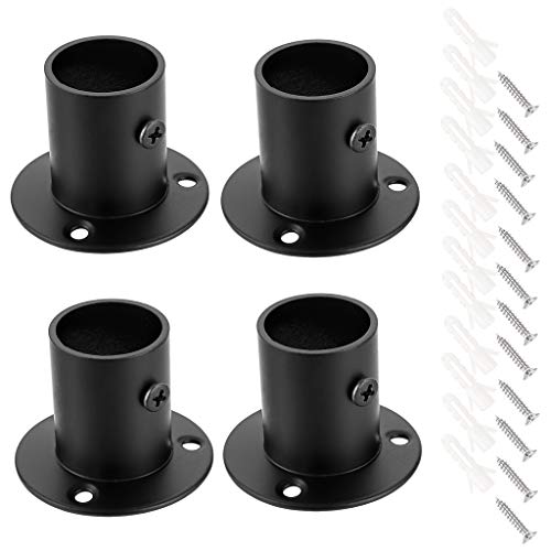 OwnMy 4 Packs Stainless Steel Pole Sockets Flange Rod Holder, Wall Mount Pipe Bracket with Screws for Closet Wardrobe Shower Curtain Rod (Fit 25mm / 1'') (Black)