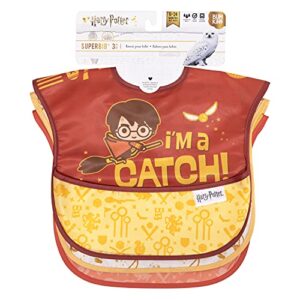 Bumkins Super Baby Bib, Waterproof Fabric, Fits Babies and Toddlers 6-24 Months, Harry Potter Quidditch, 3 Count