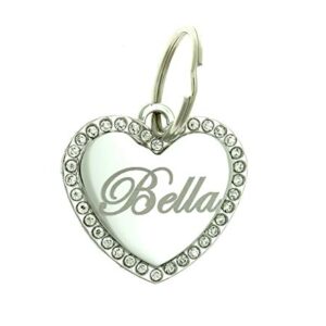 Custom Engraved Personalized Stainless Steel Medium Heart Rhinestones Pet Jewelry Cat Dog ID Tag