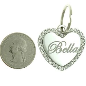 Custom Engraved Personalized Stainless Steel Medium Heart Rhinestones Pet Jewelry Cat Dog ID Tag