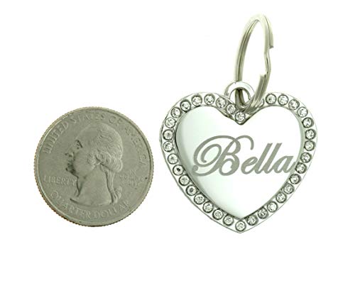 Custom Engraved Personalized Stainless Steel Medium Heart Rhinestones Pet Jewelry Cat Dog ID Tag