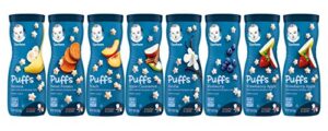 gerber puffs variety pack - 1 banana, 1 sweet potato, 1 peach, 1 apple cinnamon, 1 vanilla, 1 blueberry, 2 strawberry apple - 1.48 oz each (8 ct)