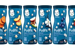 Gerber Puffs Variety Pack - 1 Banana, 1 Sweet Potato, 1 Peach, 1 Apple Cinnamon, 1 Vanilla, 1 Blueberry, 2 Strawberry Apple - 1.48 OZ each (8 CT)