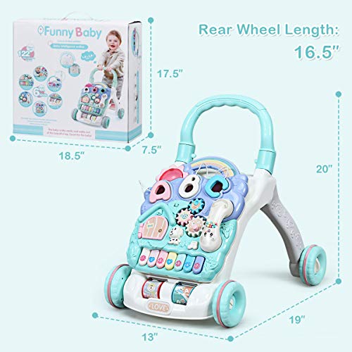 BABY JOY Sit-to-Stand Learning Walker, Kids Activity Center, Entertainment Table w/Lights & Sounds, Music, Detachable Panel, Educational Push Toy for Babies, Toddlers