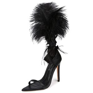 kitulandy women's sandals feather pointed toe stiletto high heels shoes