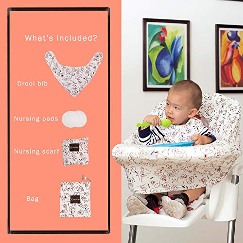 Lilmonki Nursing Scarf Multi-Use - Breathable Car Seat, Stroller, and Cart Cover for Babies - Colorful Tulip Print - Bandana Bib, Pouch & Nursing Pads Included