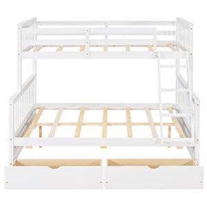 Harper & Bright Designs Bunk Bed with Drawers, Twin Over Full Bunk Bed, Solid Wood Bunk Bed Frame with Ladders & 2 Storage Drawers, Bedroom Furniture(White, Twin/Full with Drawers)