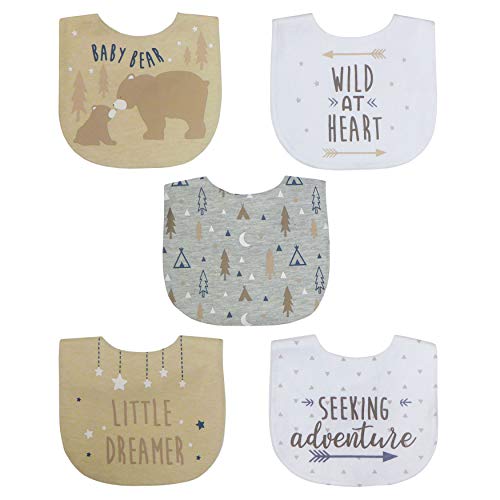 Neat Solutions 5 Pack Aspirational Bib Set with Mixed Fabrics & Water Resistant Inner Core - Boy, Grey Oatmeal While