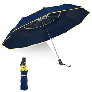 kalolary extra large golf umbrella automatic open folding umbrella windproof compact large double canopy umbrella travel folding umbrella strong oversized rain umbrellas for home family use (blue)