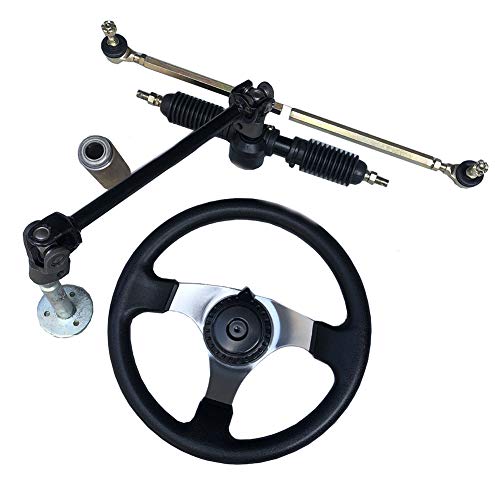 Niome Go-Kart Steering Wheel Kit, 300mm Steering Wheel 320mm Gear Rack Pinion Adjustable Shaft Set,Assembly Replacement for Go Kart Go Cart ATV UTV 110cc 125cc 140cc 150cc