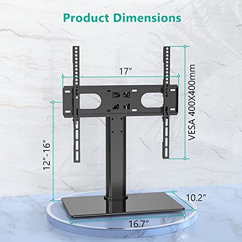 WALI Table Top Swivel TV Stand with Glass Base and Safety Wire Fits Most 32-55 inch LED, LCD, OLED and Plasma Flat Screen with VESA Pattern up to 400x400 (TVDVD-03), Black