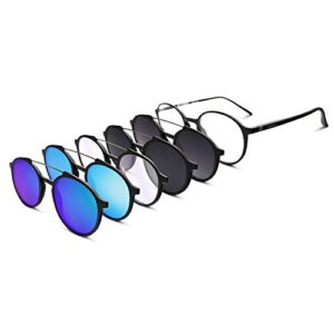 bauhaus magnetic sunglasses clip on for men & women uv400 polarized retro round anti-glare clear eyeglasses