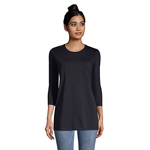 Lands' End Womens 3Q Cotton Supima Crew Neck Tunic Black Regular Large