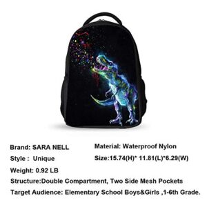 SARA NELL Kids Dinosaur School Backpack Tyrannosaurus Rex Dinosaur Sparkles in Space School Bags Girls Boys Bookbags for Children Elementary Students