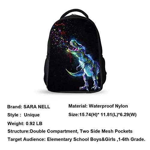 SARA NELL Kids Dinosaur School Backpack Tyrannosaurus Rex Dinosaur Sparkles in Space School Bags Girls Boys Bookbags for Children Elementary Students