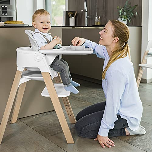 Stokke Steps Complete - Natural Legs, White Seat & Grey Cushion - 5-in-1 Seat System - Includes Baby Set, Tray & Cushion - for Babies 6-36 Months - Chair Holds Up to 187 lbs - Tool Free & Adjustable