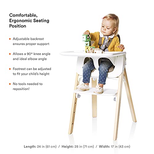 Stokke Steps Complete - Natural Legs, White Seat & Grey Cushion - 5-in-1 Seat System - Includes Baby Set, Tray & Cushion - for Babies 6-36 Months - Chair Holds Up to 187 lbs - Tool Free & Adjustable