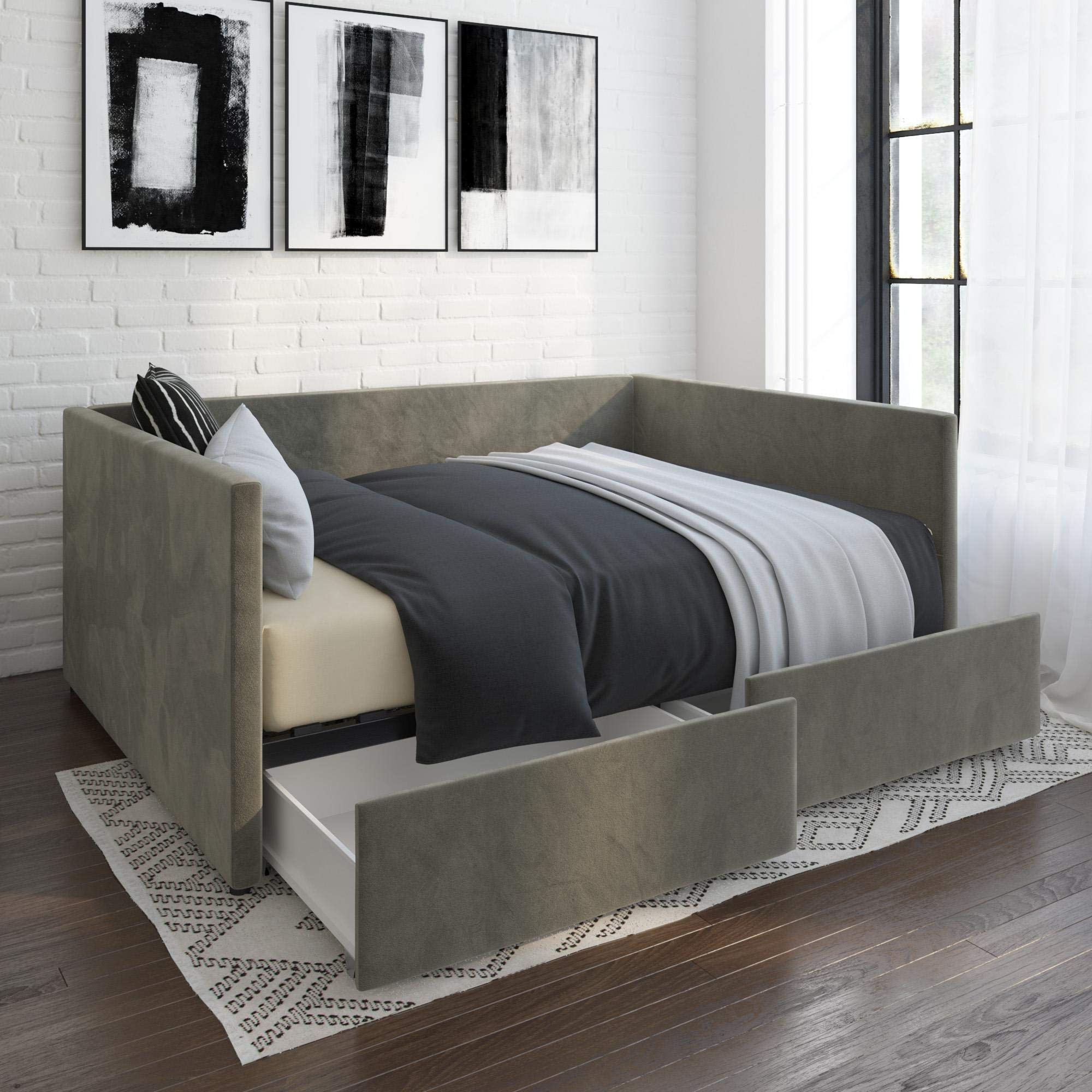 DHP Daybed with Storage Drawers, Full, Gray Velvet Bed, Grey