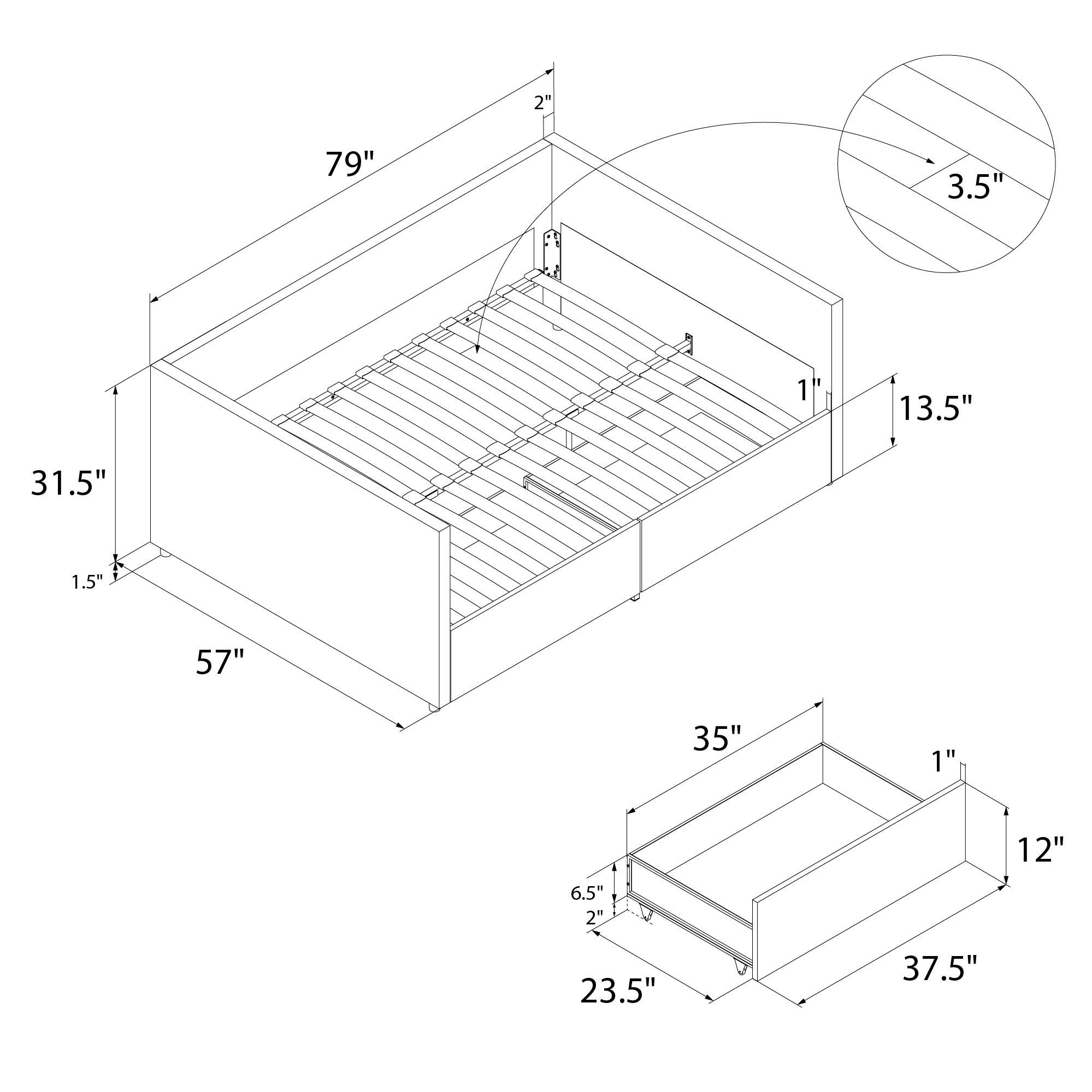 DHP Daybed with Storage Drawers, Full, Gray Velvet Bed, Grey