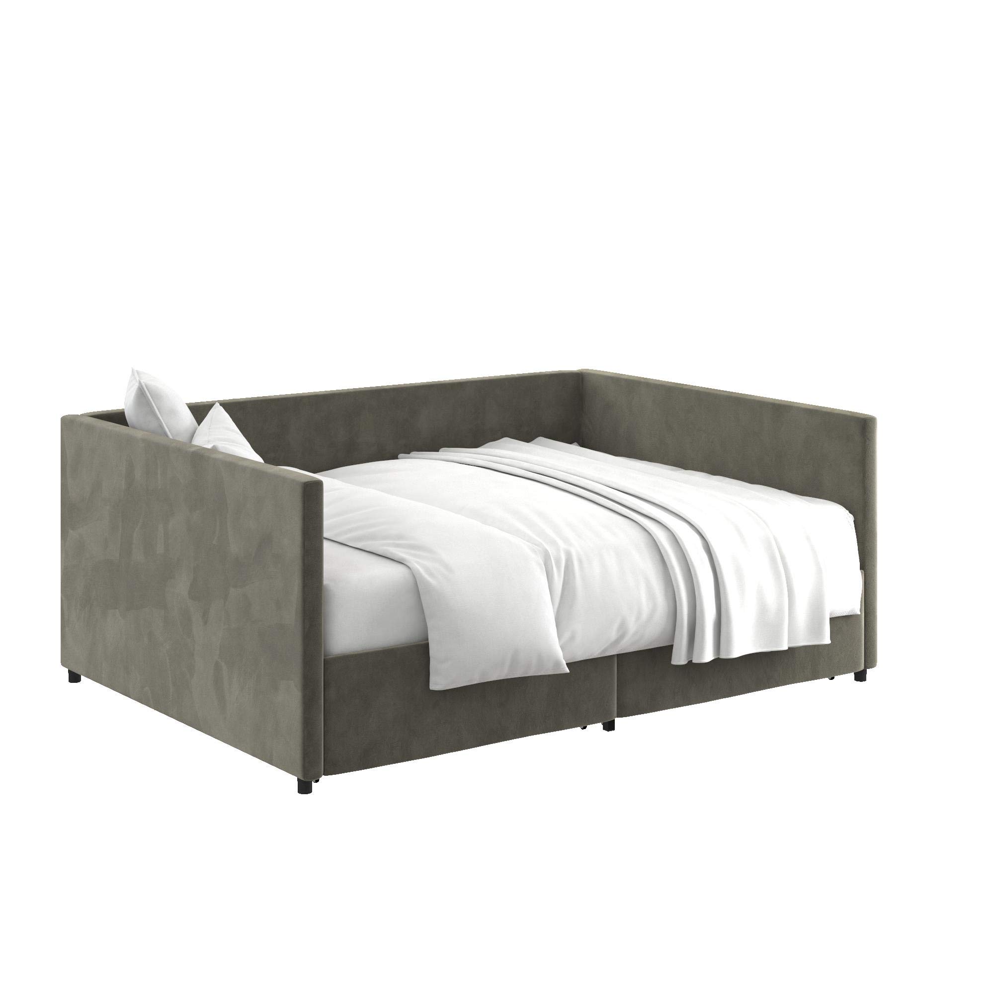 DHP Daybed with Storage Drawers, Full, Gray Velvet Bed, Grey