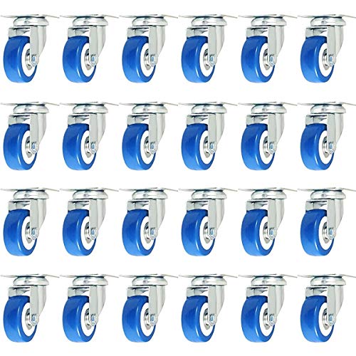 Y&Y Decor 24 Pack Caster Wheels Swivel Plate Casters On Blue Polyurethane Wheels PU (2" No Brake)