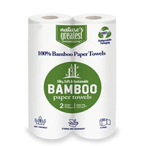 bamboo paper towels - 2 rolls of paper towels - 2-ply made from tree-free, 100% bamboo fibers - eco-friendly, 100% biodegradable packaging - silky, soft, and sustainable packaging may vary