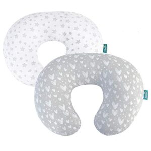 nursing pillow cover 2 pack compatible with boppy pillow, 100% jersey cotton with large zipper super soft & breathable & skin friendly for moms/baby, grey & white