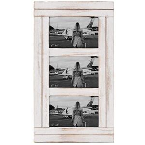 rustic distressed 3 picture photo frames collage 4x6 wall mounted craftsmanship, hanging horizontal and vertical, gift for halloween, thanks giving day, birthday, anniversary, christmas, new year, mother's day（white)