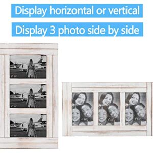 Rustic Distressed 3 Picture Photo Frames Collage 4x6 Wall Mounted Craftsmanship, Hanging Horizontal and Vertical, Gift for Halloween, Thanks Giving Day, Birthday, Anniversary, Christmas, New Year, Mother's Day（White)