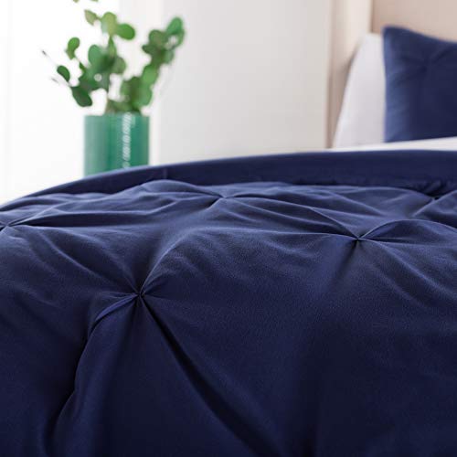 LINENSPA All Season Hypoallergenic Down Alternative Microfiber Comforter, Oversized Queen, Dark Blue