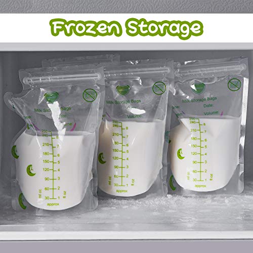 Breastmilk Storage Bags 110 Count 8 OZ 250ML Milk Freezer Bags for Breastfeeding Milk Storage Bag Leak Proof Double Zipper Seal