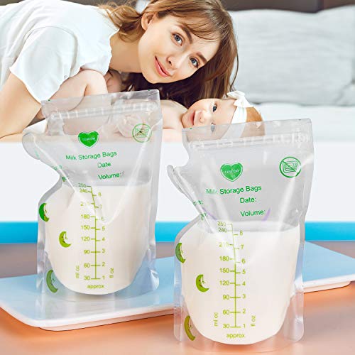 Breastmilk Storage Bags 110 Count 8 OZ 250ML Milk Freezer Bags for Breastfeeding Milk Storage Bag Leak Proof Double Zipper Seal