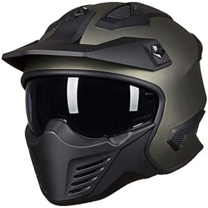 ilm open face motorcycle 3/4 half helmet for dirt bike moped atv utv motocross cruiser scooter dot model 726x (midnight green,m)