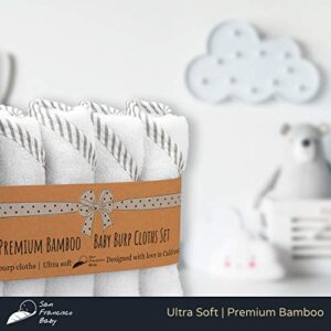 Ultra Soft Burp Cloths Unisex 5 Pack Bamboo and Cotton w/Pacifier Clip - Comfortable Fabric - Extra Absorbent Burping Bib for Spit-Ups and Spills - 19 x 9” Baby Burp Cloths/White and Gray