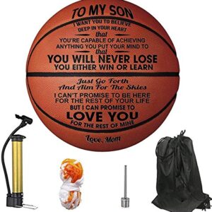 PRSTENLY to My Son Gift Outdoor Basketball 29.5", Personalized Engraved Basket Ball Son You Will Never Lose, Graduation Back to School Birthday Gifts for Son from Mom