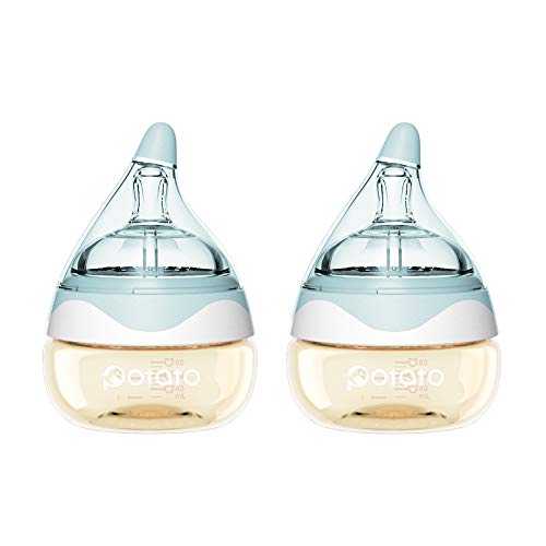 Breast Milk Baby Bottles for Newborn Baby PPSU Anti Colic Infant Bottles Wide Neck Breast-Like Nipple Slow Flow Breastfeeding Toddler Bottles-2pack (2.5oz/pc Blue)