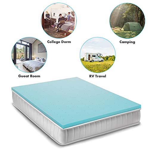 Momend 2Inch Memory Foam Mattress Pad Twin XL, Cooling Gel-Infused Extra Long Single Bed Topper for College Dorm