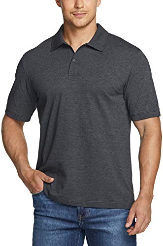 TSLA Men's Cotton Pique Polo Shirts, Classic Fit Short Sleeve Solid Casual Shirts, Performance Stretch Golf Shirt, Cotton Blend Polo Charcoal, X-Large