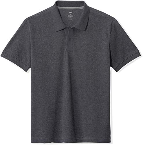 TSLA Men's Cotton Pique Polo Shirts, Classic Fit Short Sleeve Solid Casual Shirts, Performance Stretch Golf Shirt, Cotton Blend Polo Charcoal, X-Large