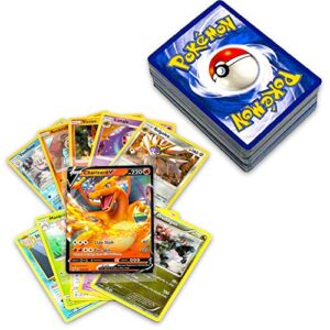 50+ official pokemon cards binder collection booster box with 5 foils in any combination and at least 1 rarity, gx, ex, fa, tag team, or secret rare, with cards like charizard and detective pikachu